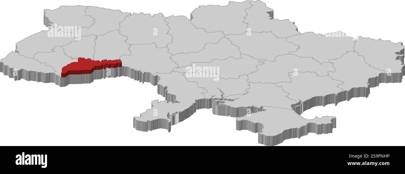 Map of Ukraine as a gray piece, Chernivtsi is highlighted in red Stock ...