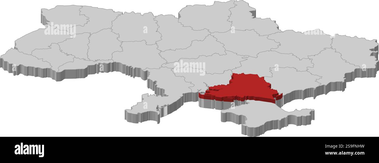 Map of Ukraine as a gray piece, Kherson is highlighted in red Stock ...