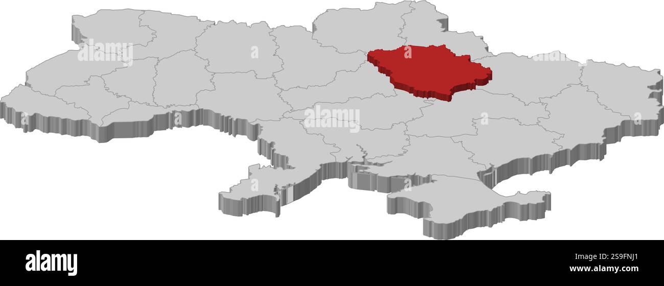 Map of Ukraine as a gray piece, Poltava is highlighted in red Stock ...