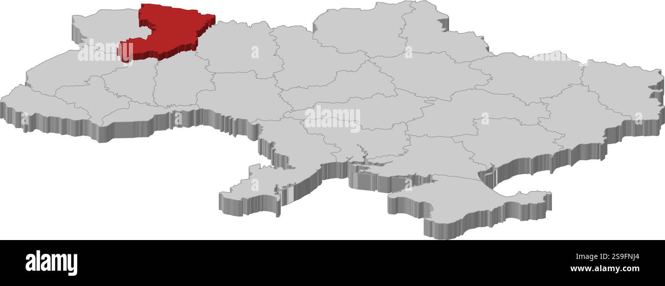 Map of Ukraine as a gray piece, Rivne is highlighted in red Stock ...