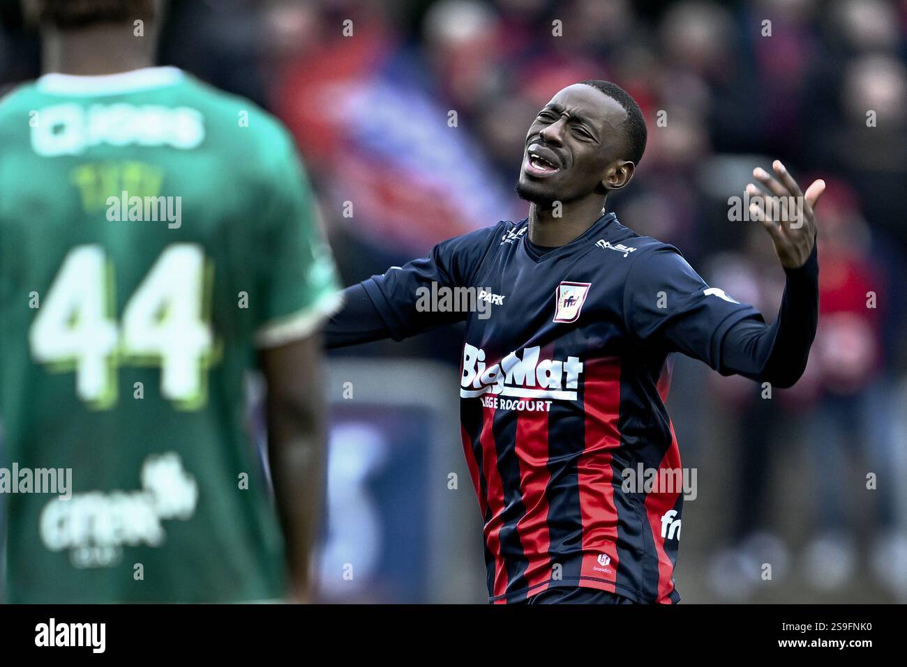 Liege's Jeremie Lioka Lima reacts during a soccer match between Lommel ...