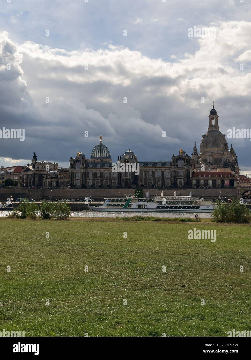 View across Elbe River of historic center Dresden with baroque ...