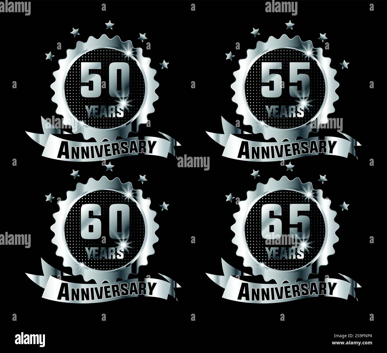 Celebrating milestone anniversaries with elegant silver badges Stock ...