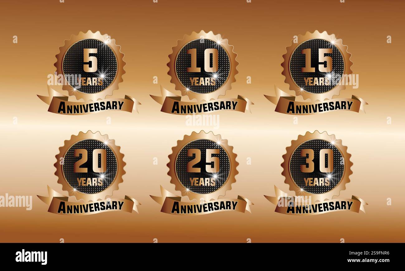 Celebrating milestone anniversaries with elegant gold badges Stock ...