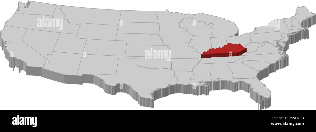 Map of United States as a gray piece., Kentucky is highlighted in red ...