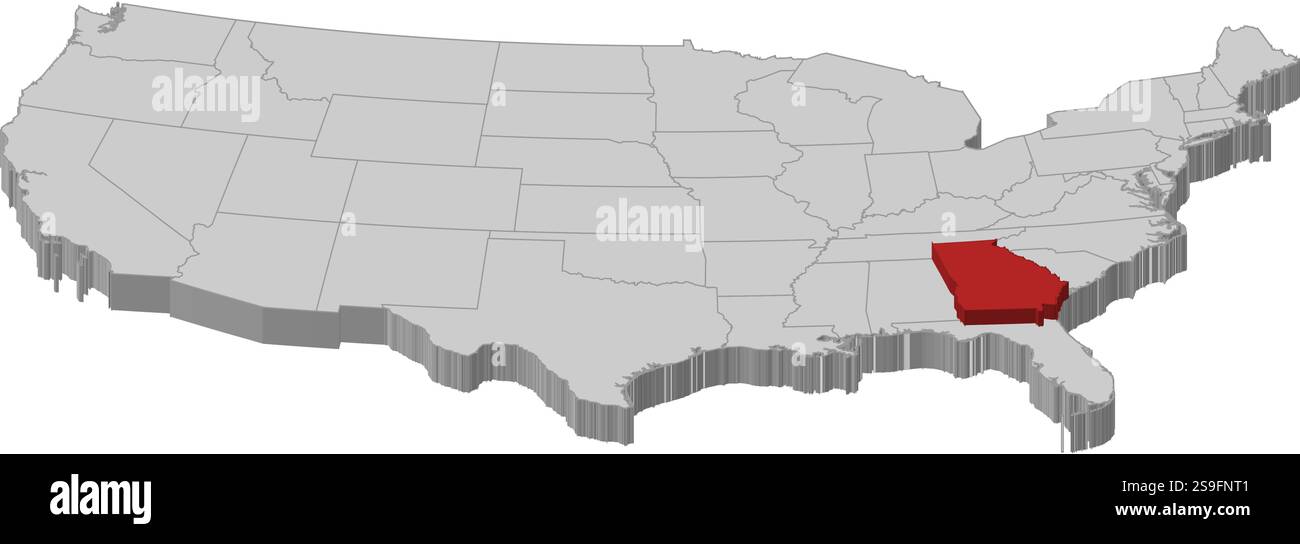 Map of United States as a gray piece., Georgia is highlighted in red ...