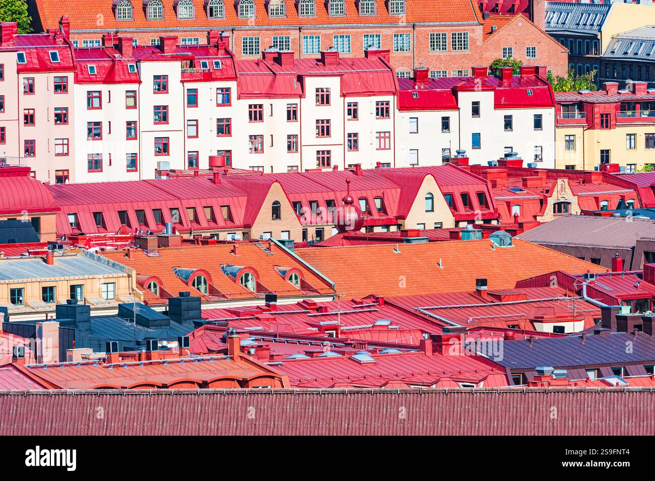 Vividly colored rooftops line the streets of Gothenburg, showcasing a ...