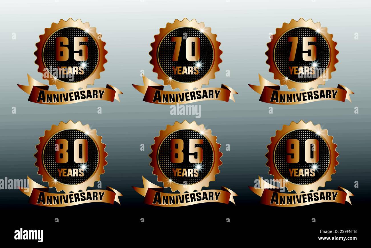 Celebrating milestone anniversaries with elegant gold badges Stock ...