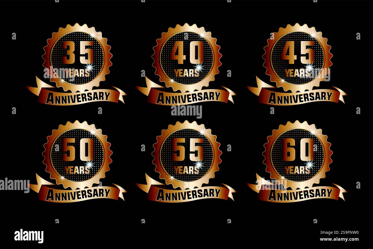 Celebrating milestone anniversaries with elegant gold badges Stock ...