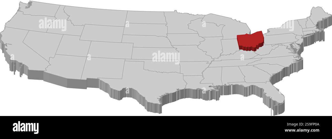Map of United States as a gray piece., Ohio is highlighted in red Stock ...
