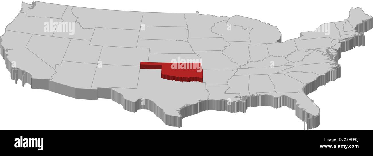 Map of United States as a gray piece., Oklahoma is highlighted in red ...
