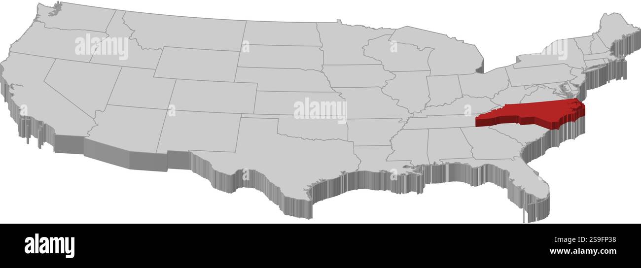Map of United States as a gray piece., North Carolina is highlighted in red Stock Vector Image ...