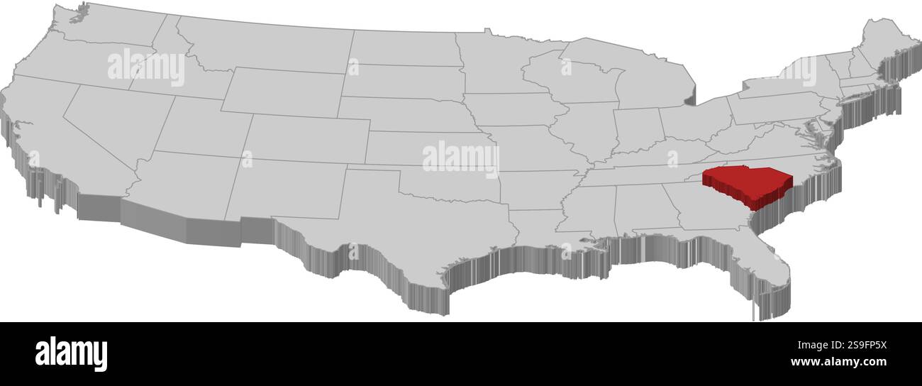 Map of United States as a gray piece., South Carolina is highlighted in ...