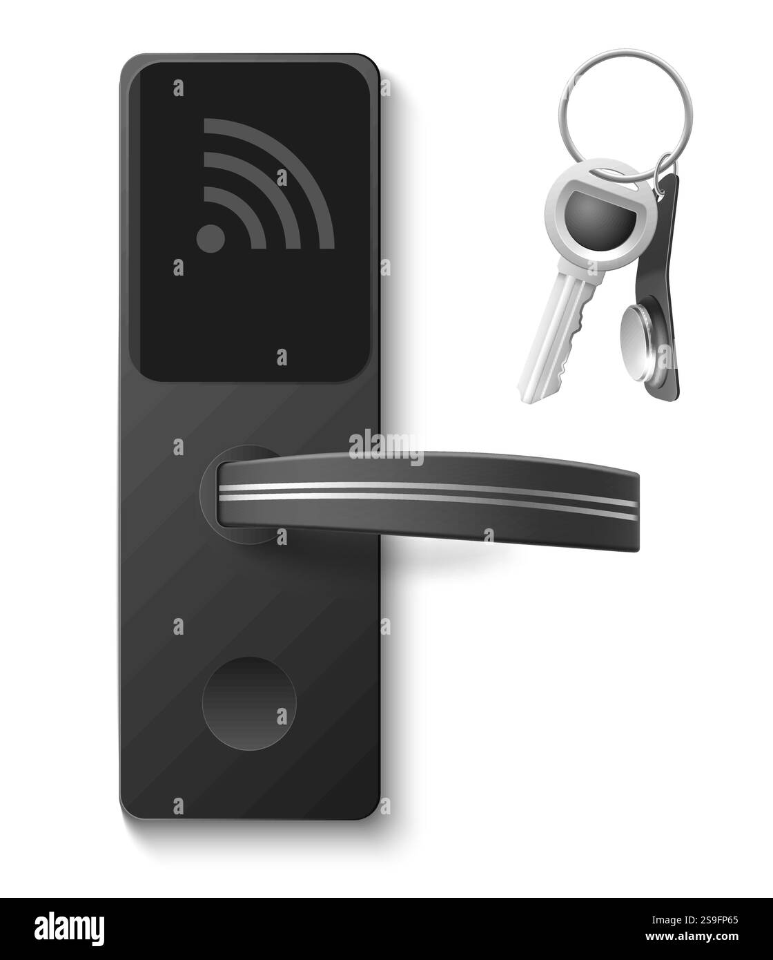 Smart door lock with smart key. Realistic isolated entry knob element ...