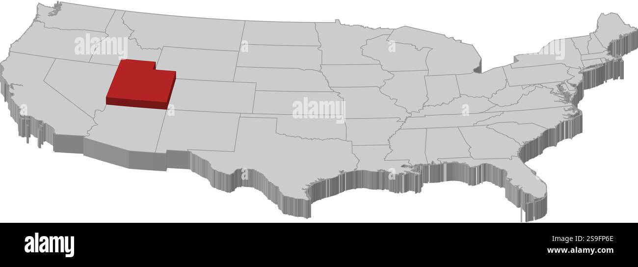 Map of United States as a gray piece., Utah is highlighted in red Stock ...