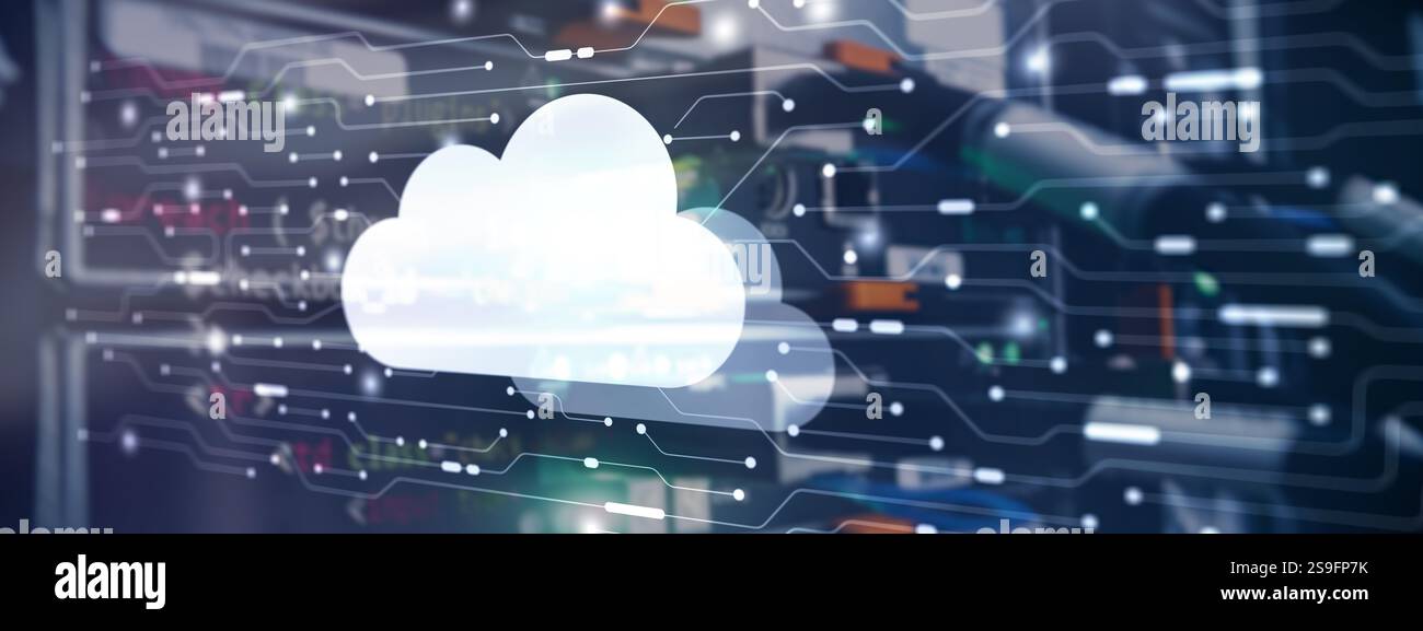 Cloud storage with server room background. Technology Business Internet ...
