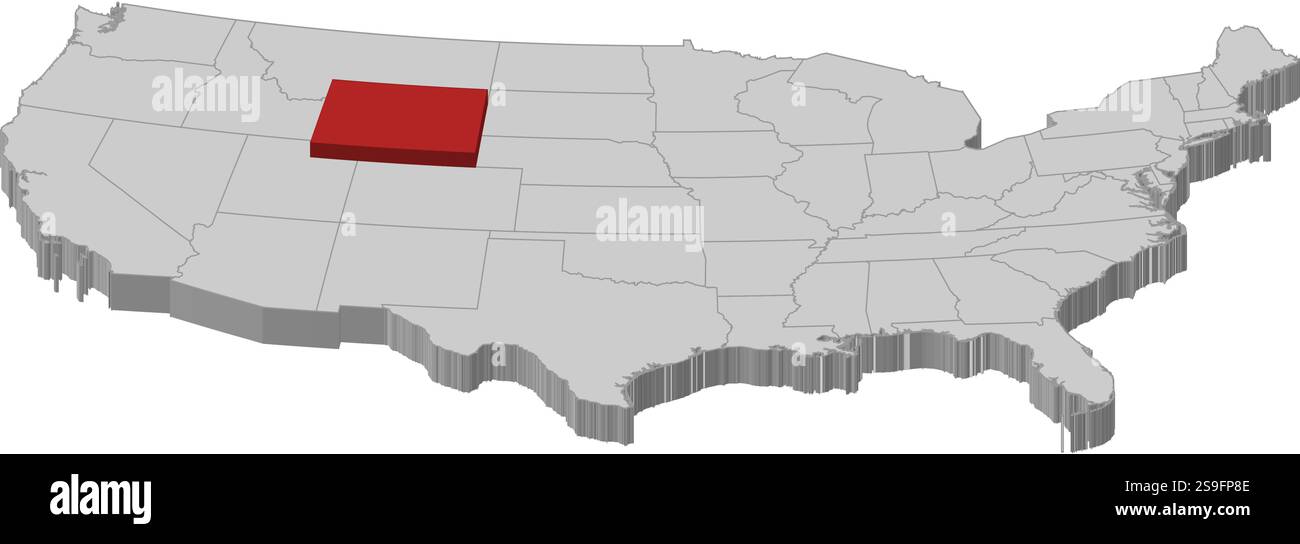 Map of United States as a gray piece., Wyoming is highlighted in red ...