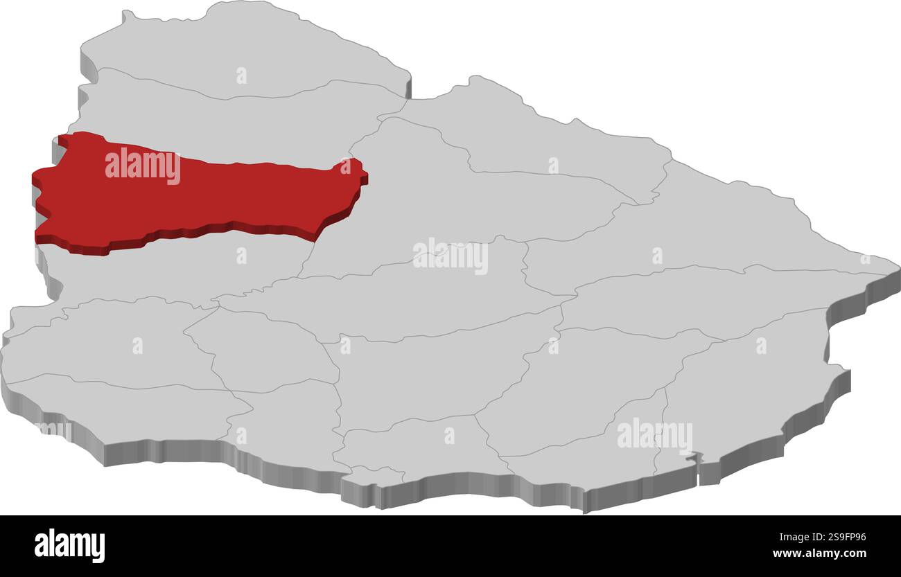 Map of Uruguay as a gray piece, Paysandú is highlighted in red Stock ...