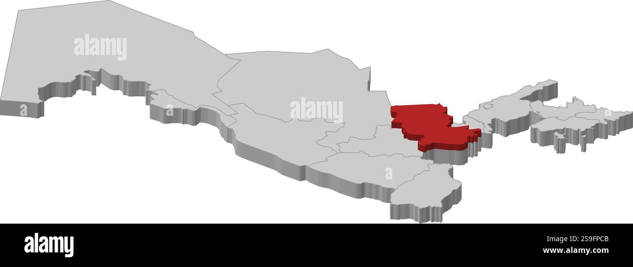 Map of Uzbekistan as a gray piece, Jizzakh is highlighted in red Stock ...