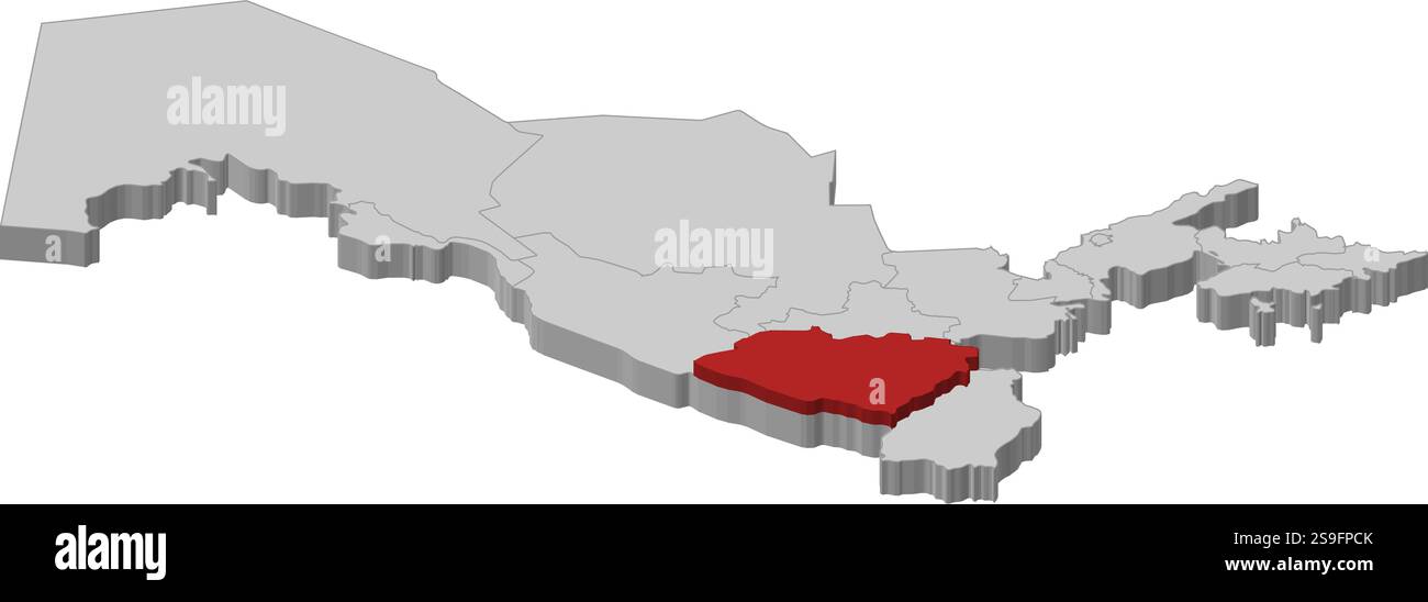 Map of Uzbekistan as a gray piece, Qashqadaryo is highlighted in red ...