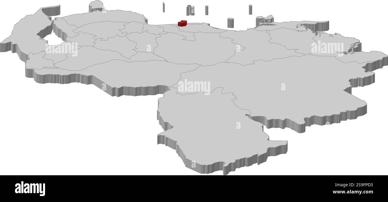 Map of Venezuela as a gray piece, Capital District is highlighted in ...
