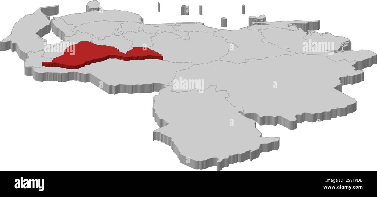 Map of Venezuela as a gray piece, Barinas is highlighted in red Stock ...