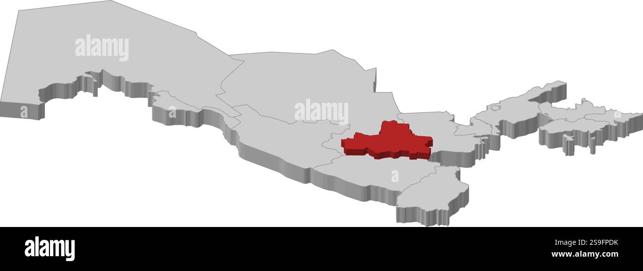 Map of Uzbekistan as a gray piece, Samarqand is highlighted in red ...