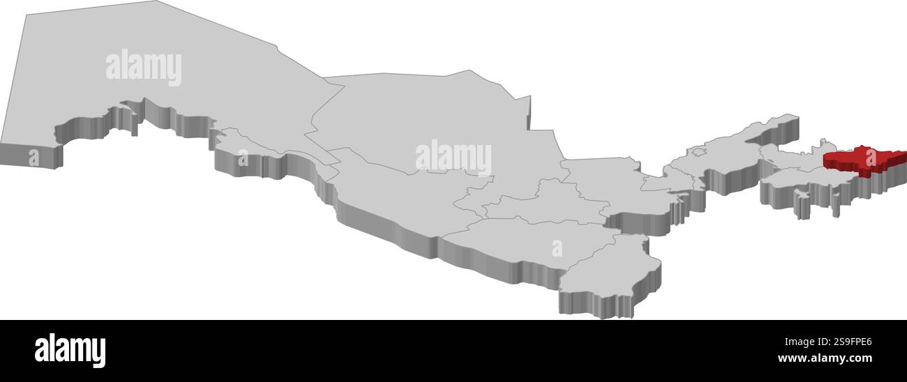 Map of Uzbekistan as a gray piece, Andijan is highlighted in red Stock ...