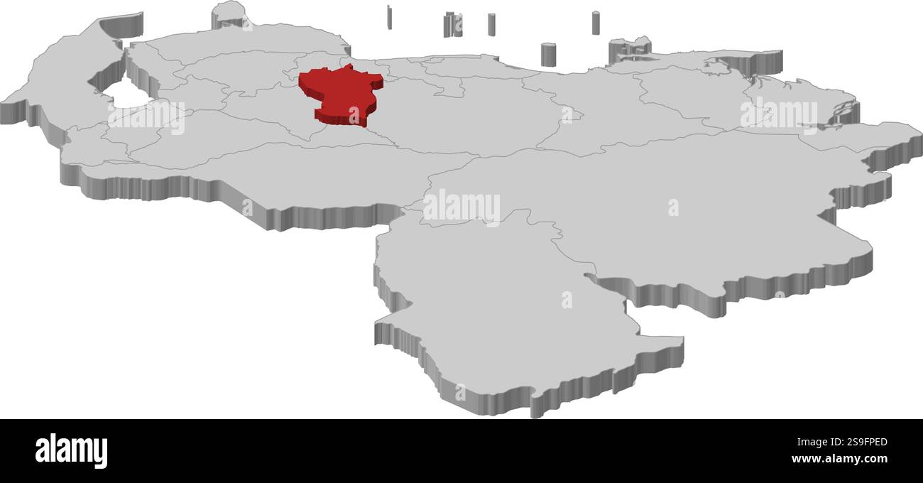 Map of Venezuela as a gray piece, Cojedes is highlighted in red Stock ...
