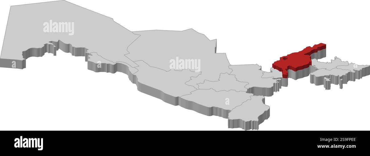 Map of Uzbekistan as a gray piece, Tashkent Region is highlighted in ...