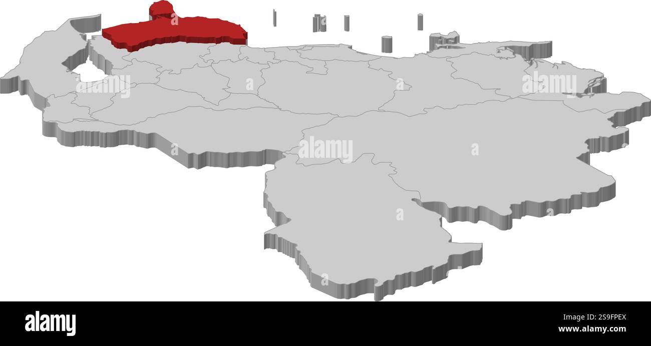 Map of Venezuela as a gray piece, Falcon is highlighted in red Stock ...