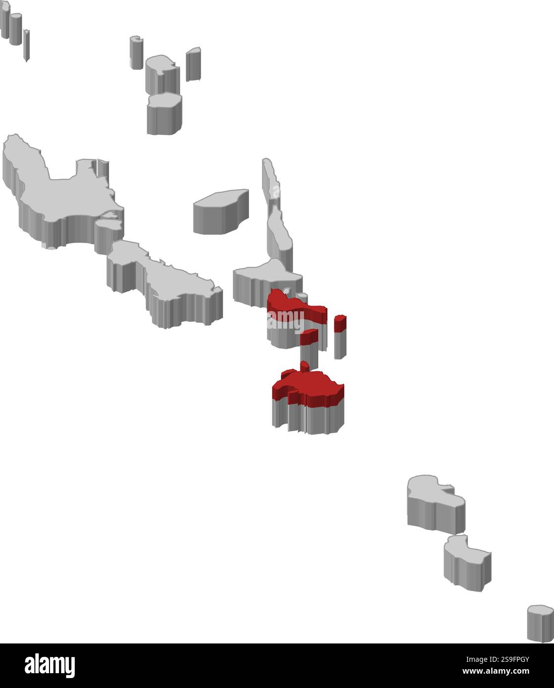 Map of Vanuatu as a gray piece, Shefa is highlighted in red Stock ...