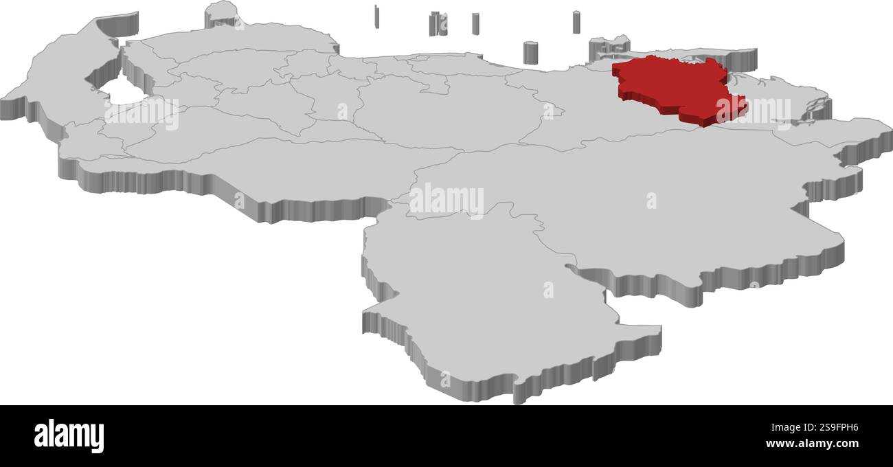 Map of Venezuela as a gray piece, Monagas is highlighted in red Stock ...