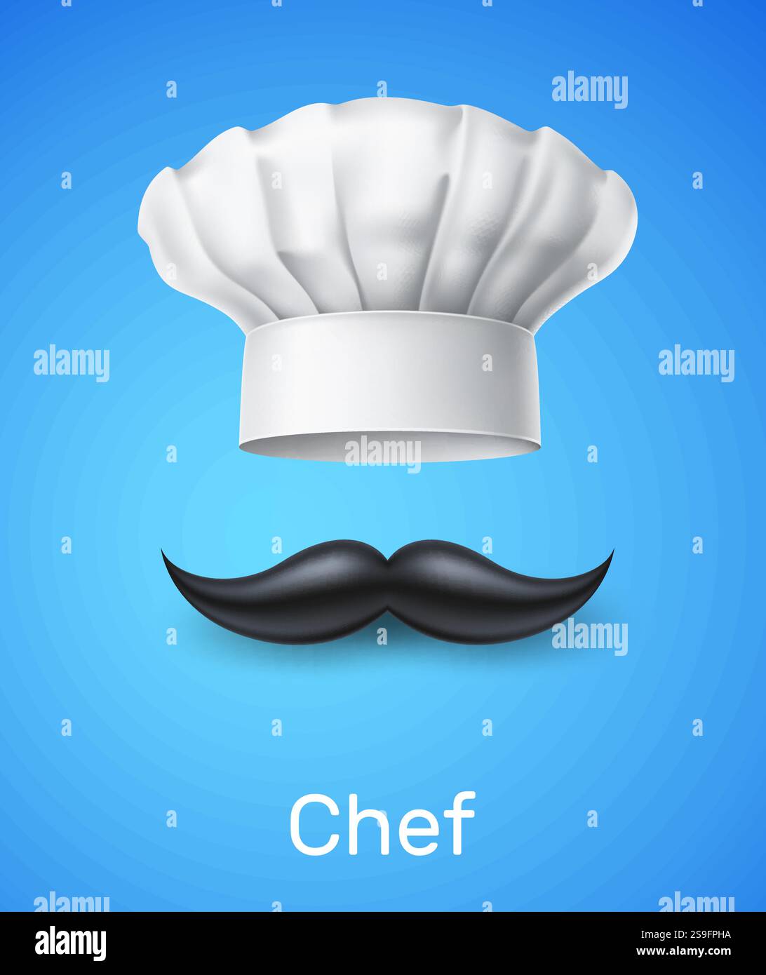Realistic chef hat and mustache. 3D isolated elements, cafe and ...
