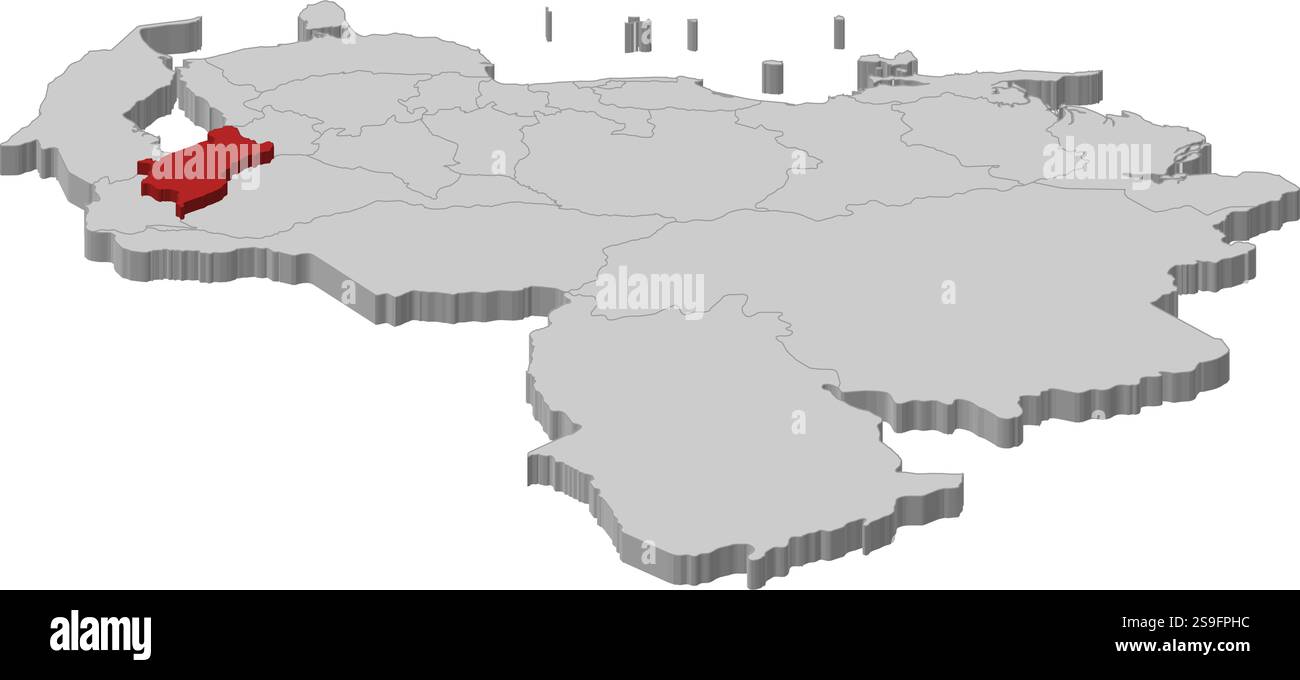 Map of Venezuela as a gray piece, Miranda is highlighted in red Stock ...