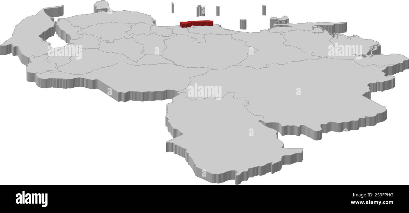 Map of Venezuela as a gray piece, Vargas is highlighted in red Stock ...