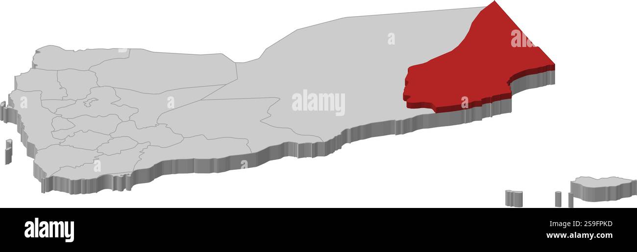 Map of Yemen as a gray piece, Al Mahrah is highlighted in red Stock ...