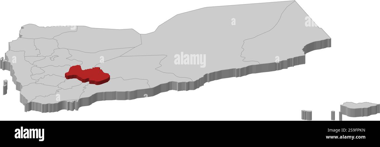 Map of Yemen as a gray piece, Al Bayda' is highlighted in red Stock ...