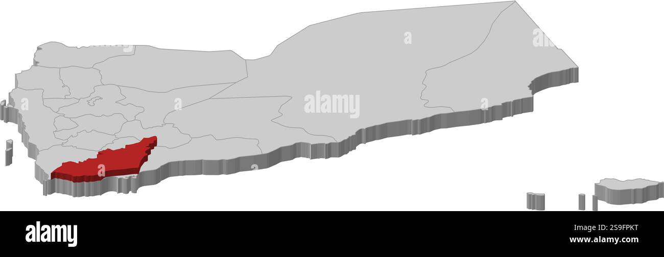Map of Yemen as a gray piece, Lahij is highlighted in red Stock Vector ...