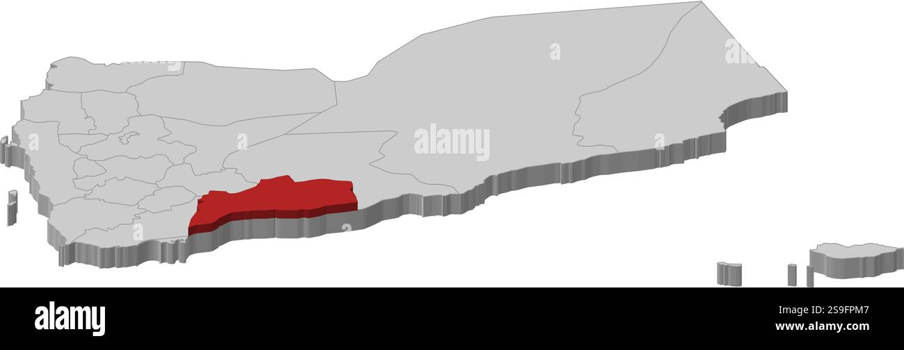 Map of Yemen as a gray piece, Abyan is highlighted in red Stock Vector ...