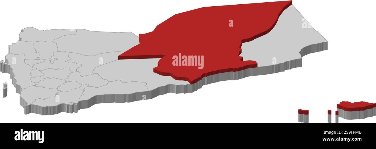 Map of Yemen as a gray piece, Hadhramaut is highlighted in red Stock ...