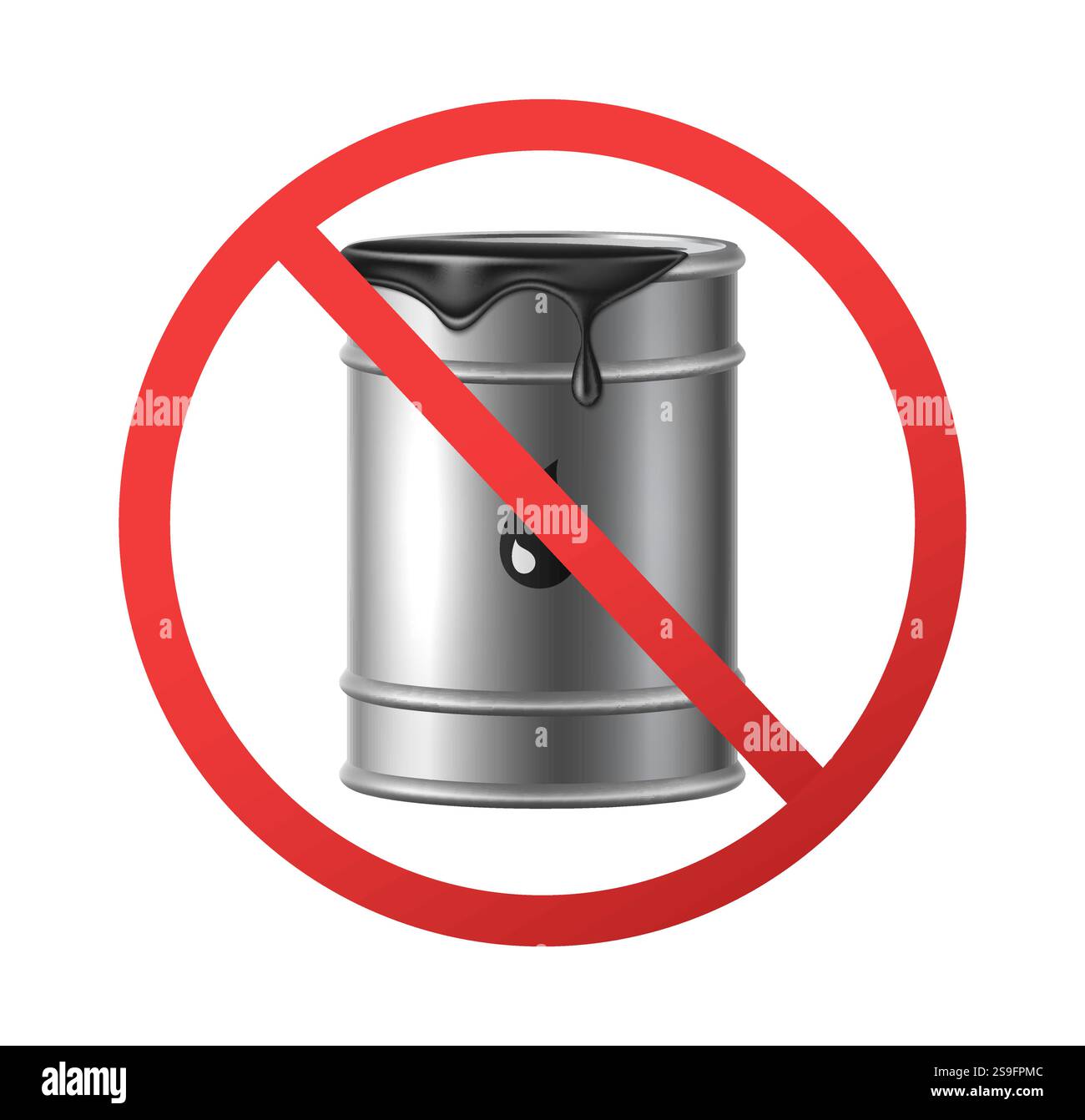 Prohibition sign with barrel oil. Realistic isolated tank, ban on ...
