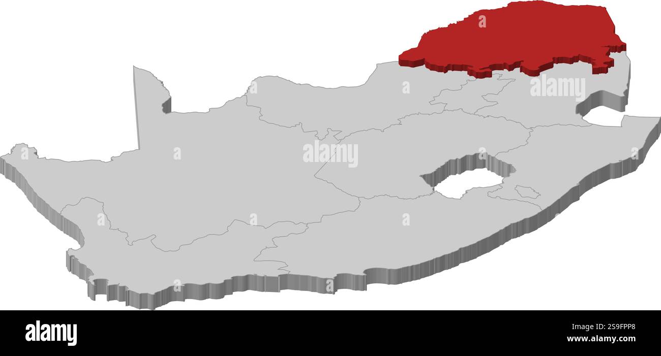 Map of South Africa as a gray piece., Limpopo is highlighted in red ...