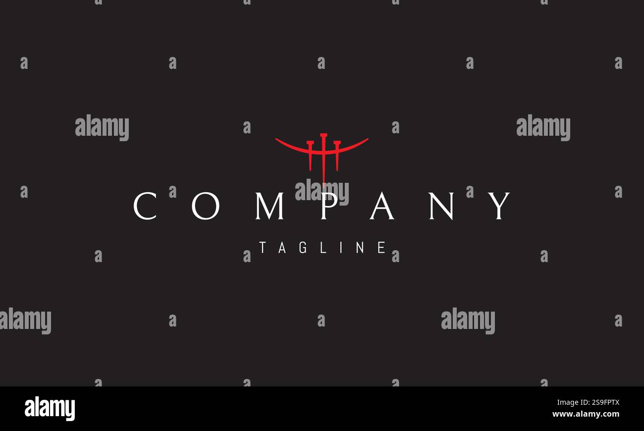 Vector red logo with an abstract image of an inverted moon with three ...