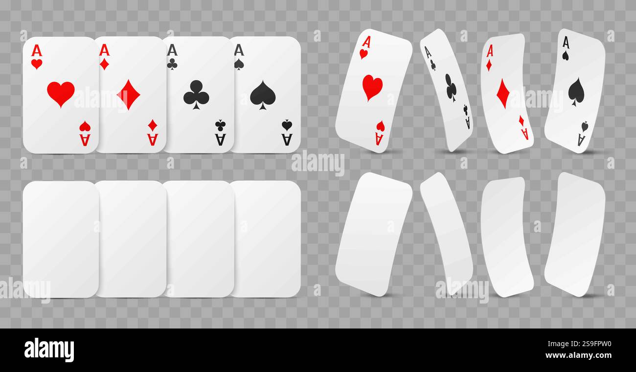 Playing cards and their white layouts. Realistic isolated gaming ...