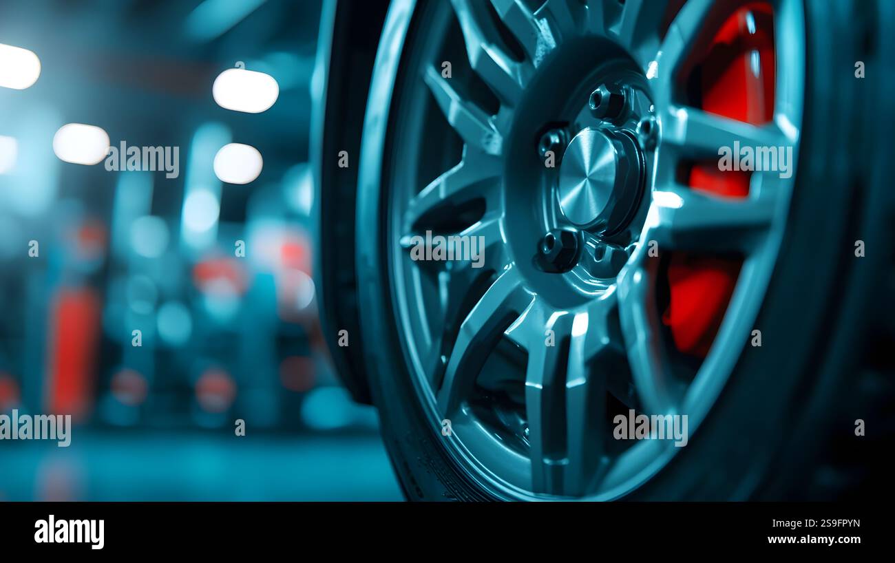 High-Tech Wheel Alignment Machine Adjusting Car Tires in Professional ...