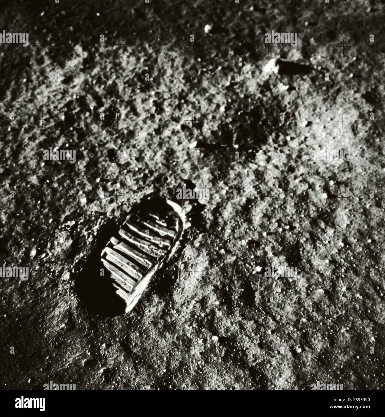 A close-up view of an astronaut’s footprint in the lunar soil ...