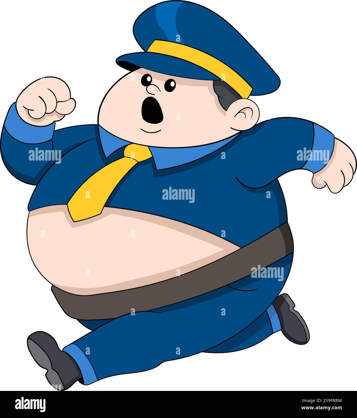 A humorous cartoon of an overweight policeman in a blue uniform and ...