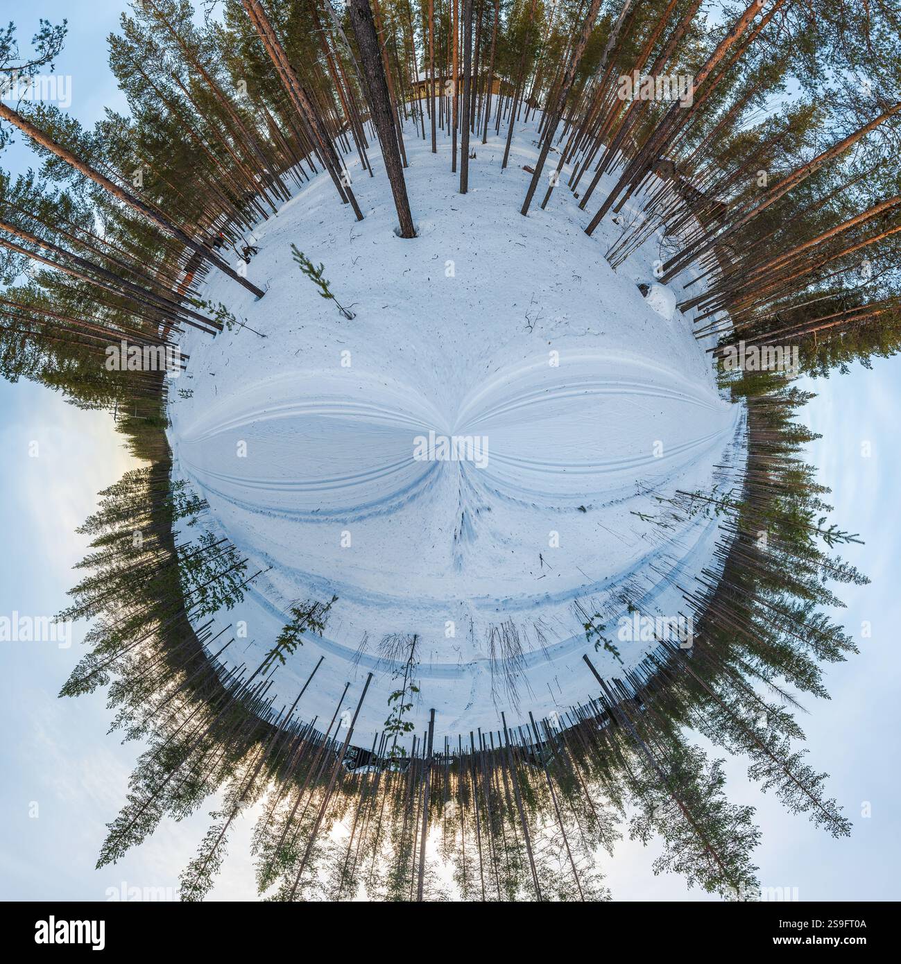 360 degree panoramic winter landscape in Finnish Lapland around ...