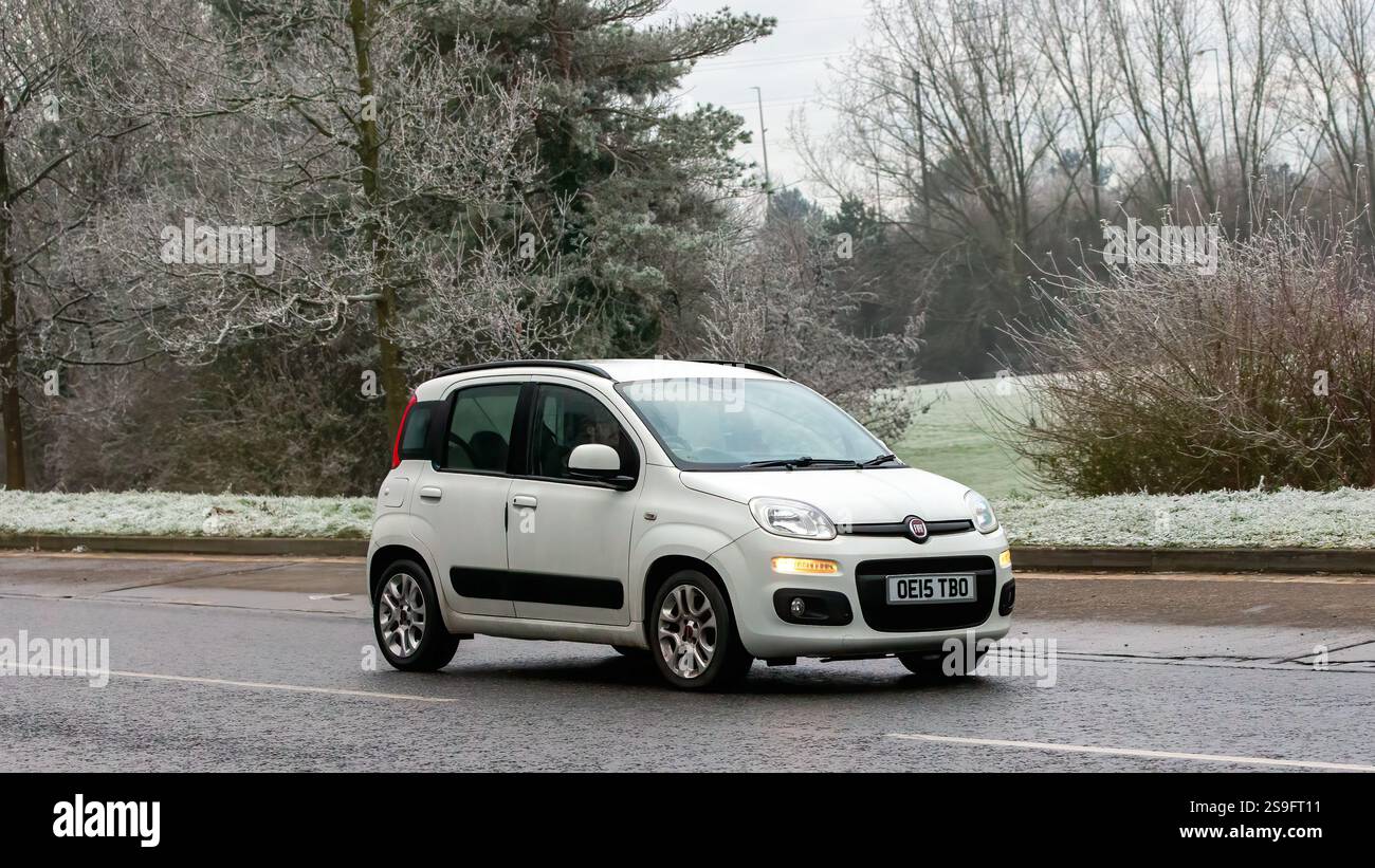 Milton Keynes,UK - Jan 12th 2025: 2015 Fiat Panda car driving on a cold ...